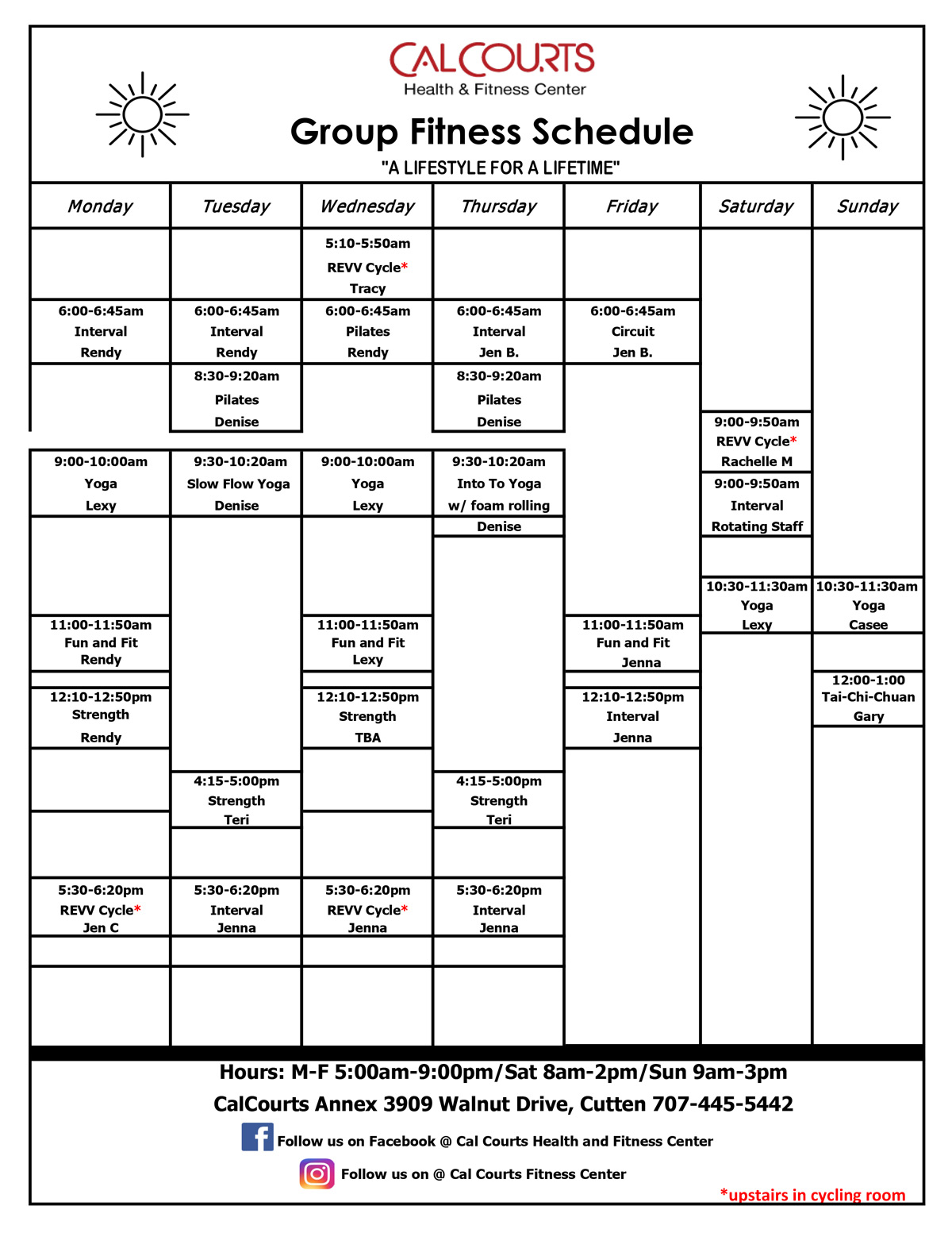 FITNESS CLASS SCHEDULE - CalCourts Health & Fitness Center