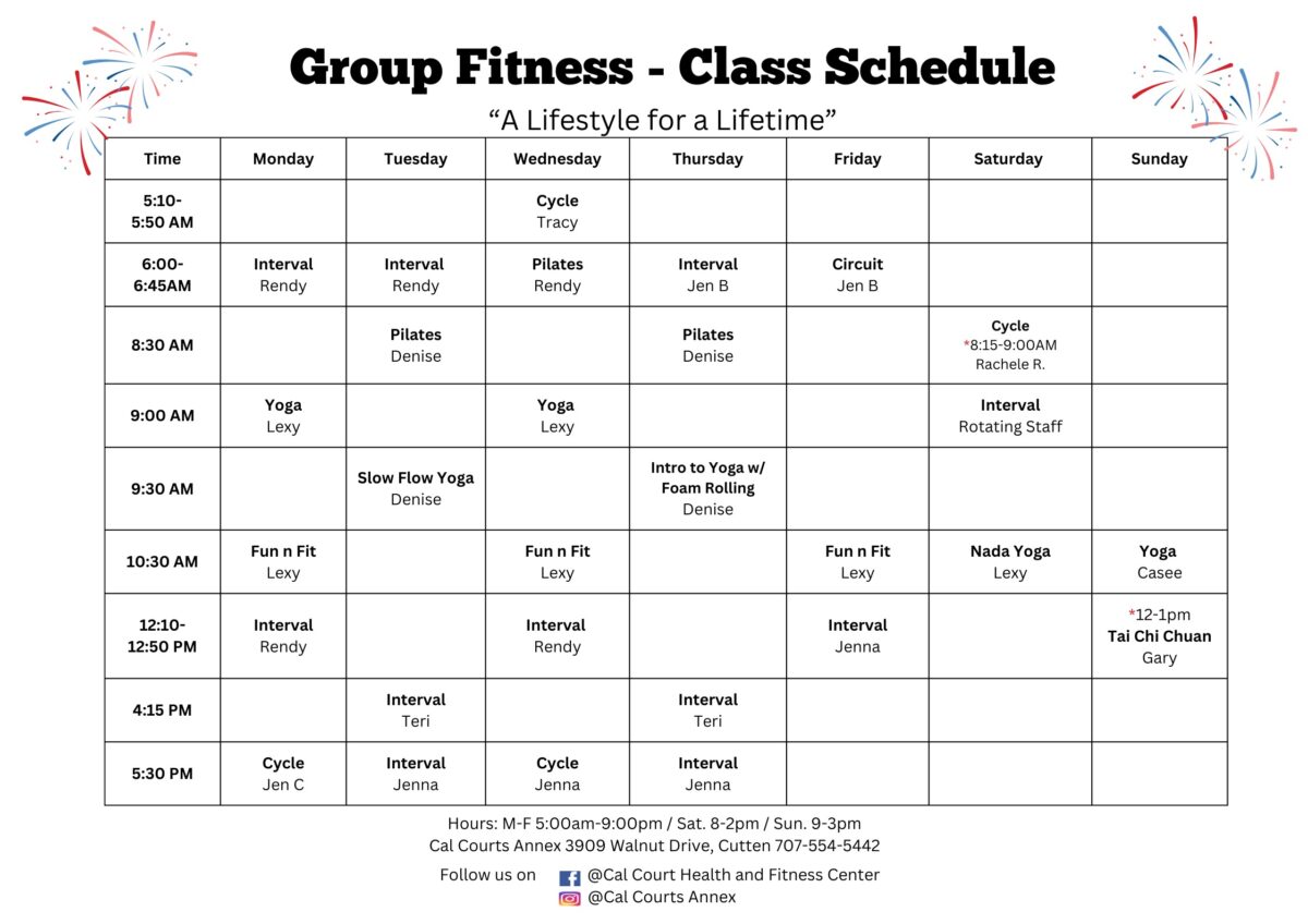FITNESS CLASS SCHEDULE - CalCourts Health & Fitness Center
