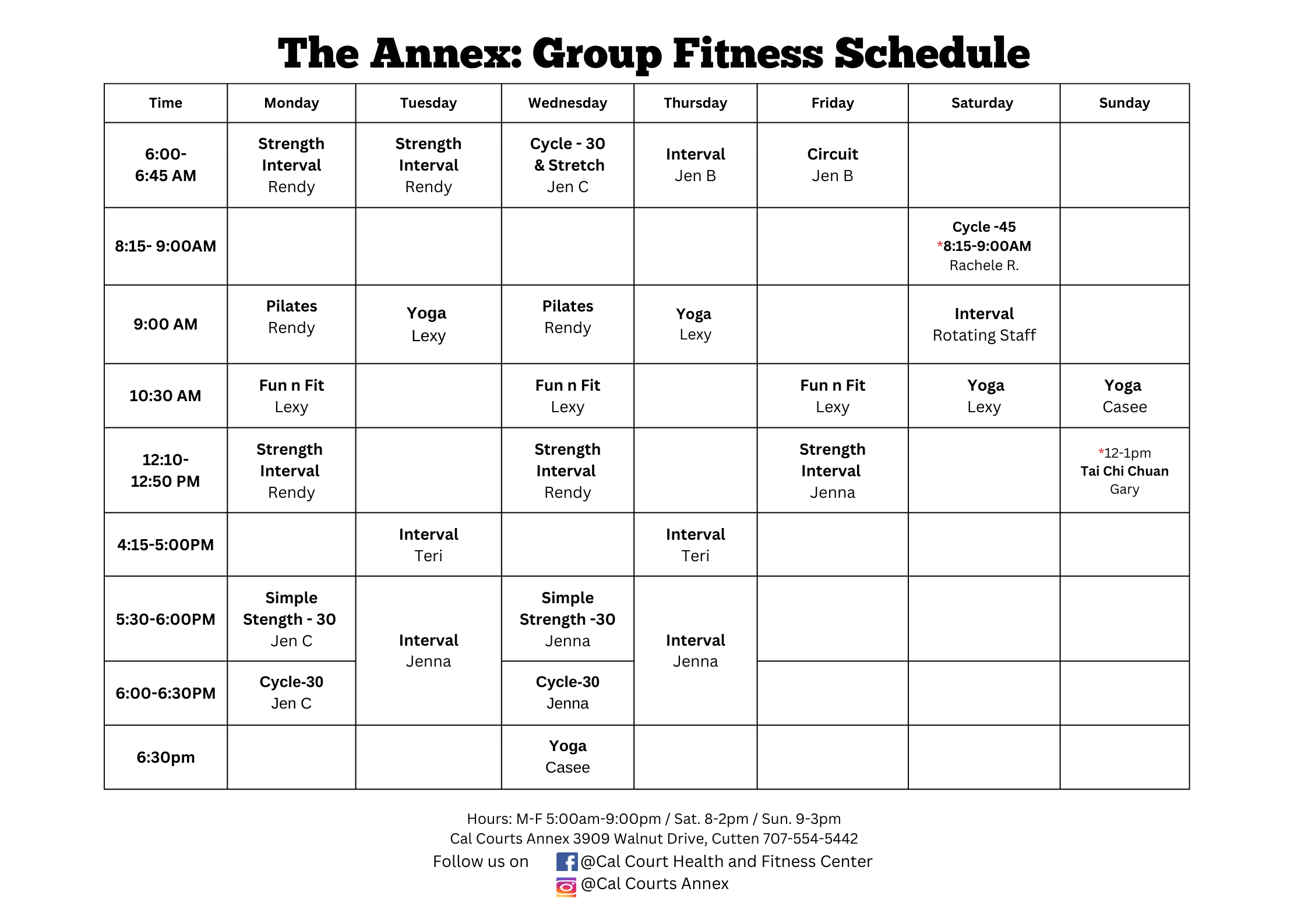 FITNESS CLASS SCHEDULE - CalCourts Health & Fitness Center